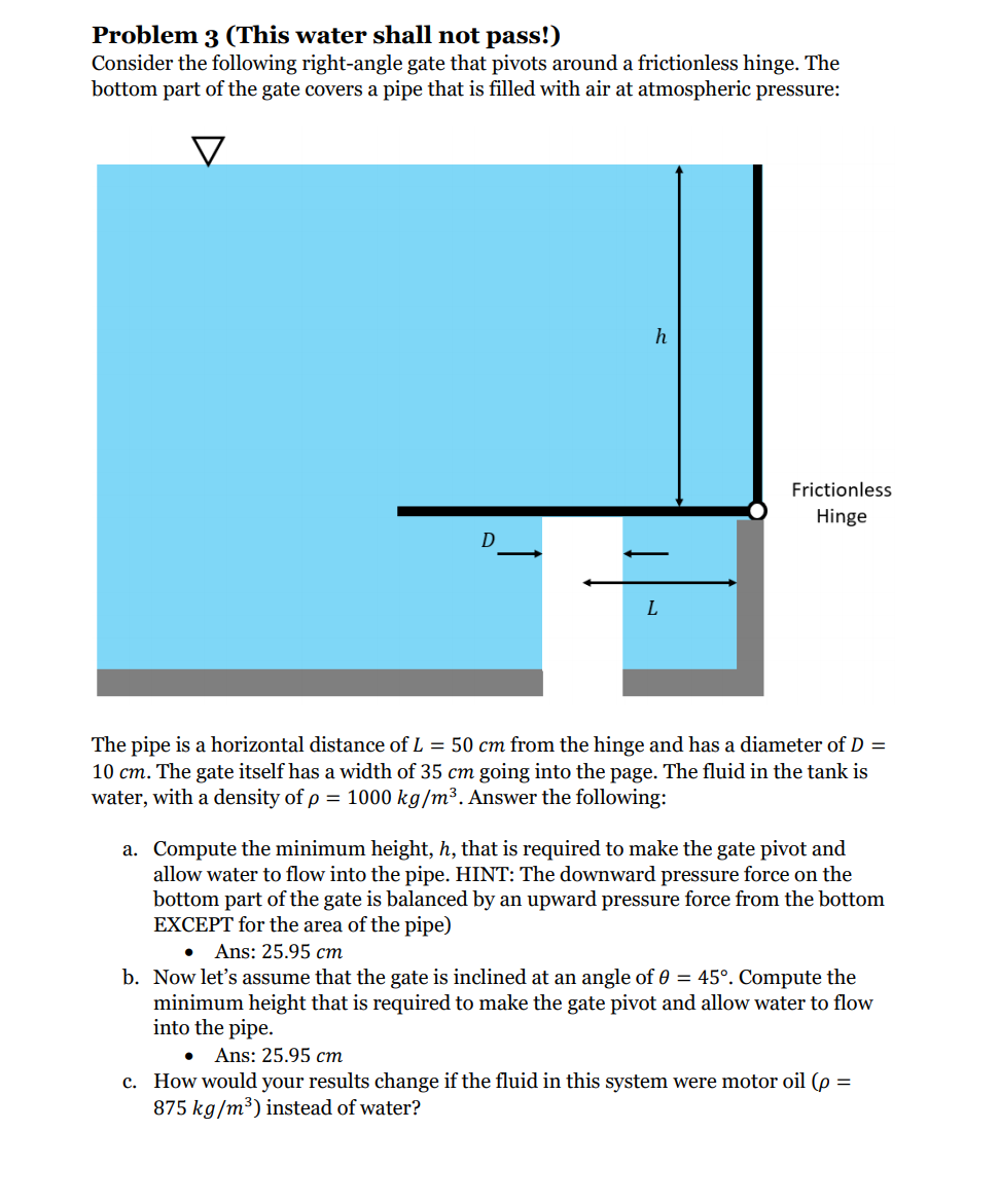 Solved Problem 3 (This water shall not pass!) Consider the | Chegg.com