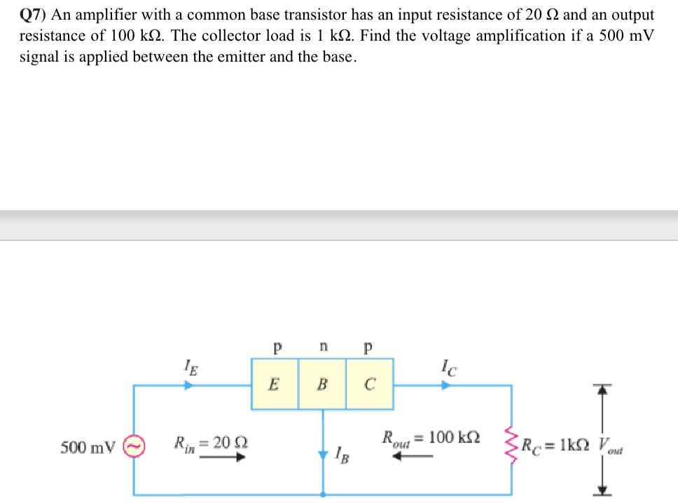 Solved Q7) An amplifier with a common base transistor has an | Chegg.com