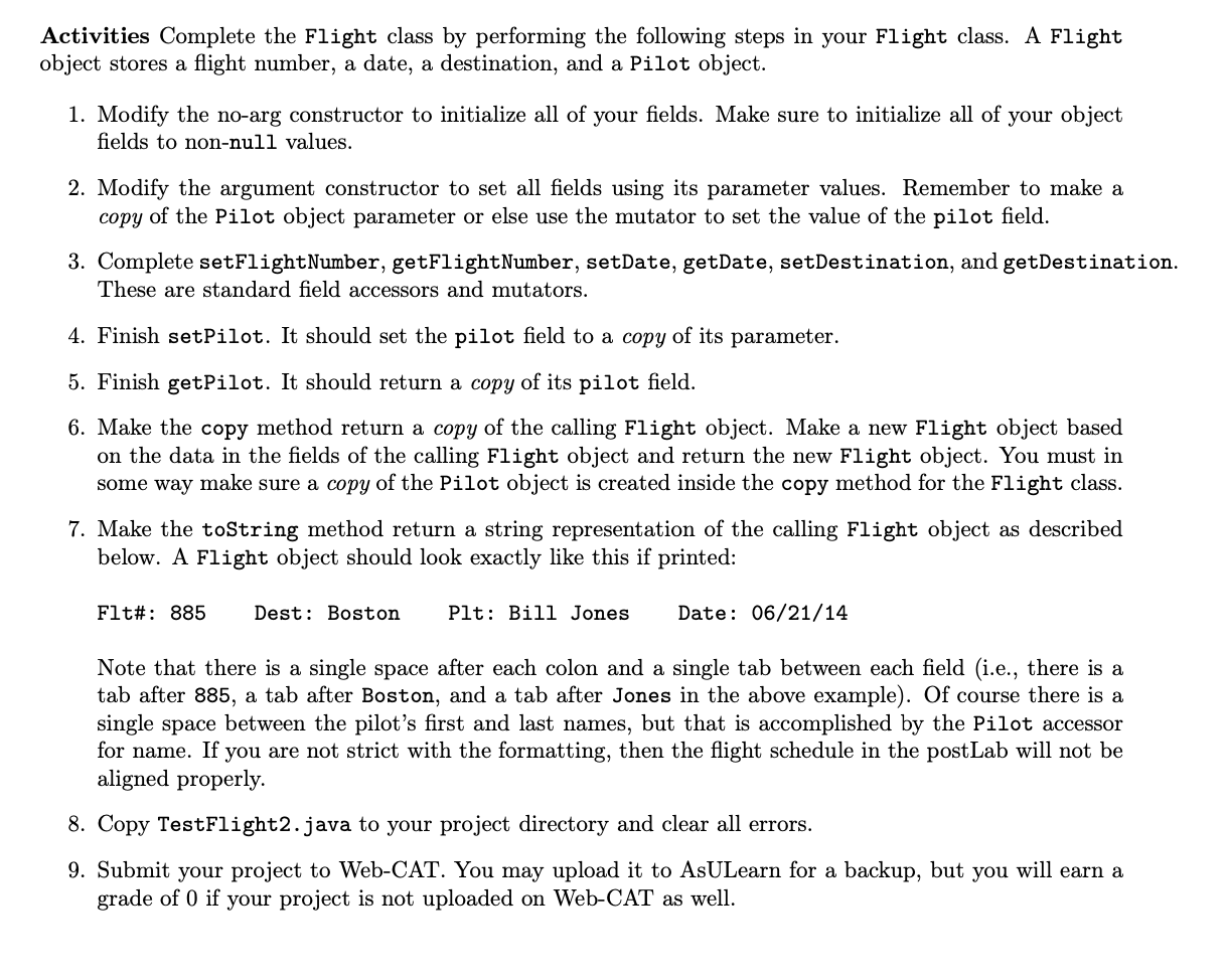 Solved Flight flight Number : int destination : String pilot | Chegg.com