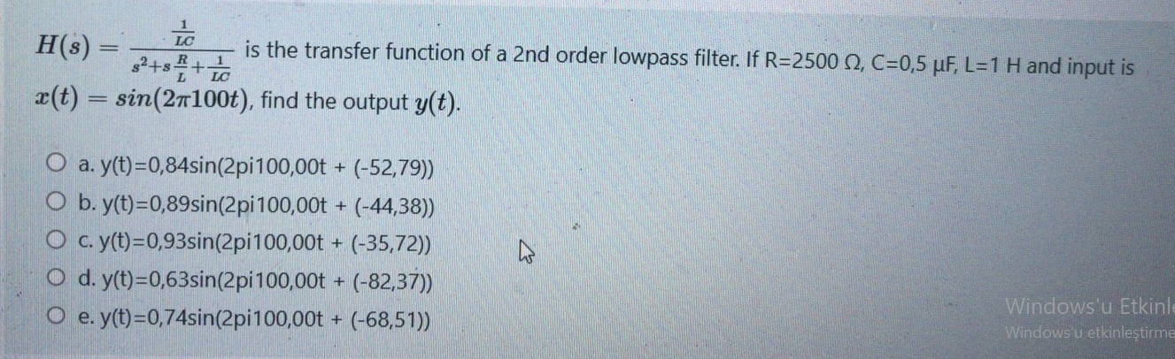 Solved H(s)=s2+sLR+LC1LC1 is the transfer function of a 2 nd | Chegg.com