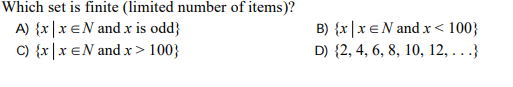 Solved Which set is finite (limited number of items)? A) | Chegg.com