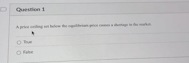 Solved Question 1A price ceiling set below the equilibrium | Chegg.com