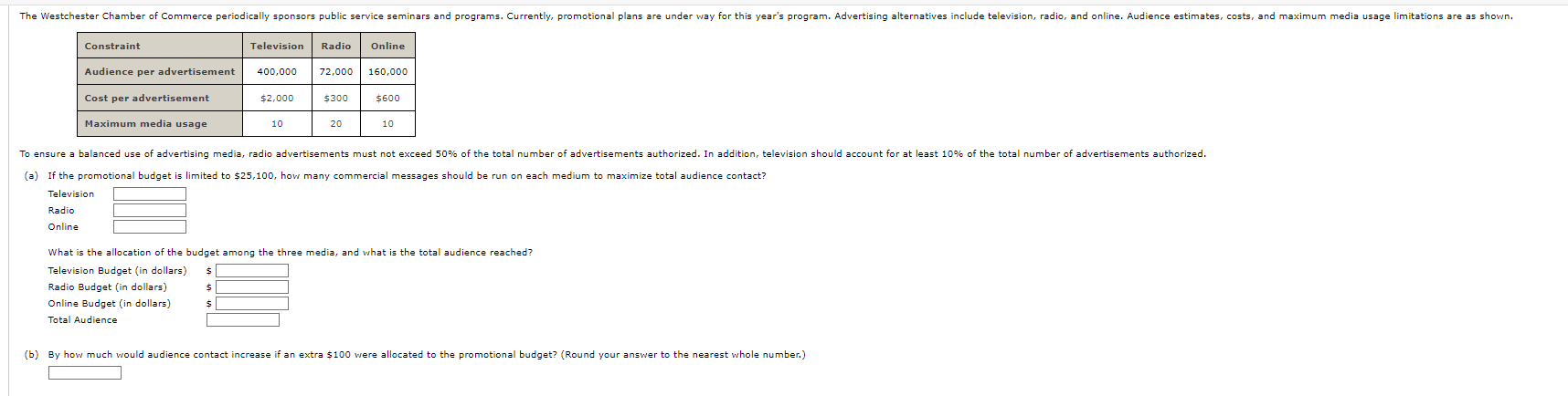 Solved (b) By how much would audience contact increase if an | Chegg.com