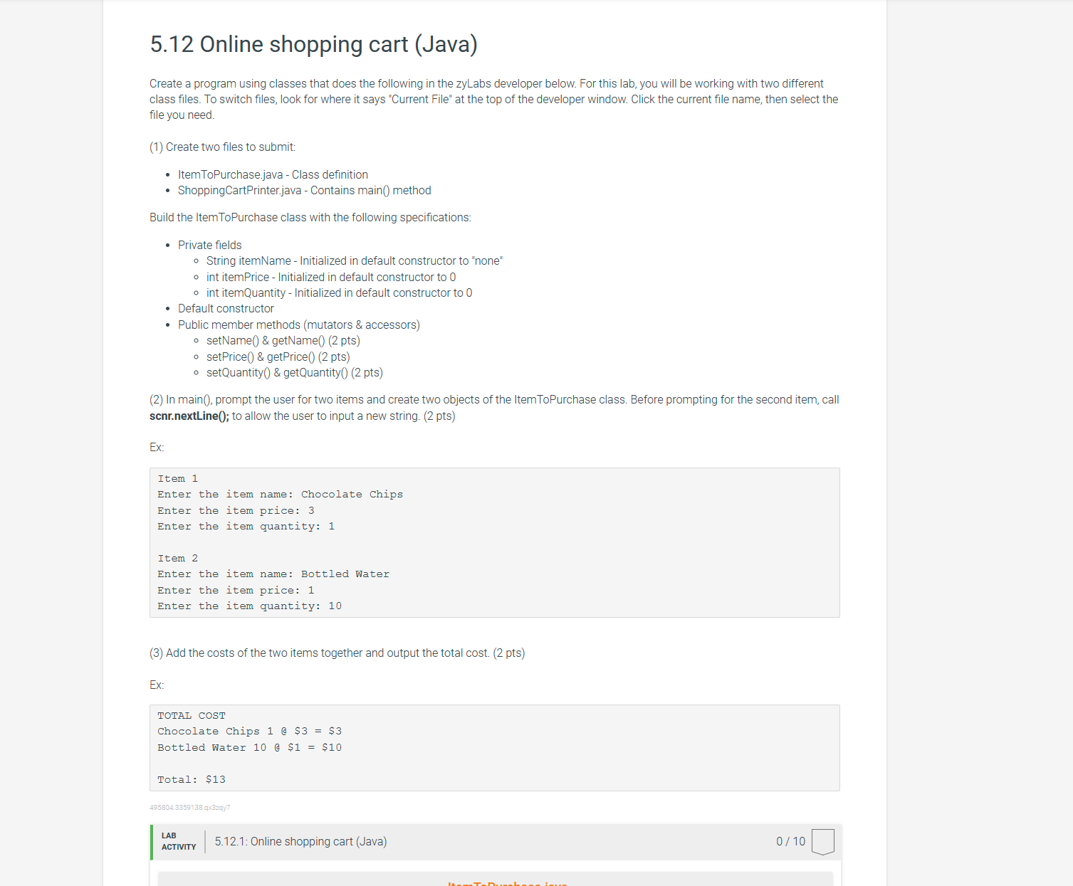 Solved ๖.12 unilne snopping cart (Java) Create a program | Chegg.com