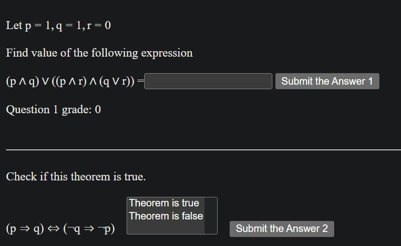 Solved Let p=1,q=1,r=0 Find value of the following | Chegg.com
