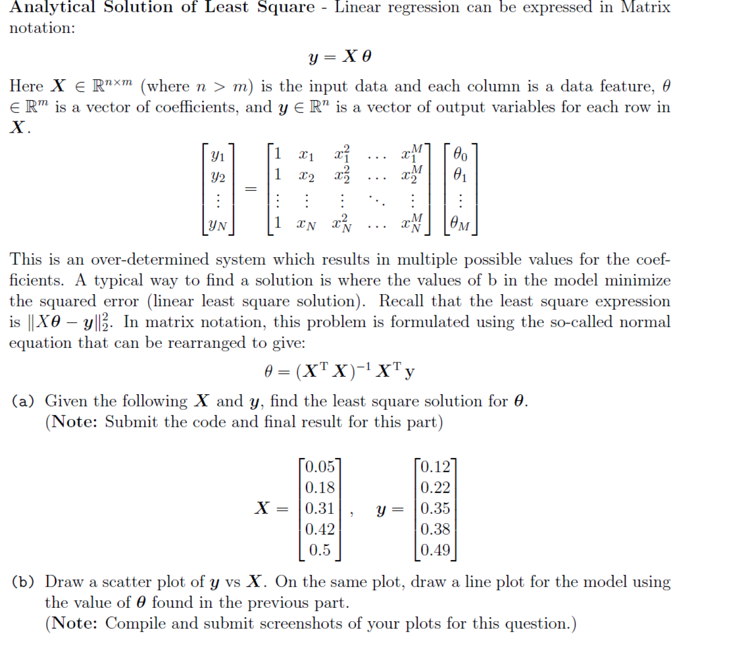 Solved Analytical Solution of Least Square - Linear | Chegg.com