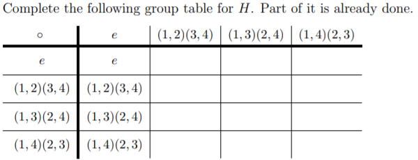 Solved Complete the following group table for H. Part of it | Chegg.com