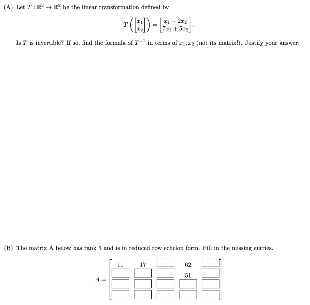Solved (A) Let T : R2 + R2 be the linear transformation | Chegg.com