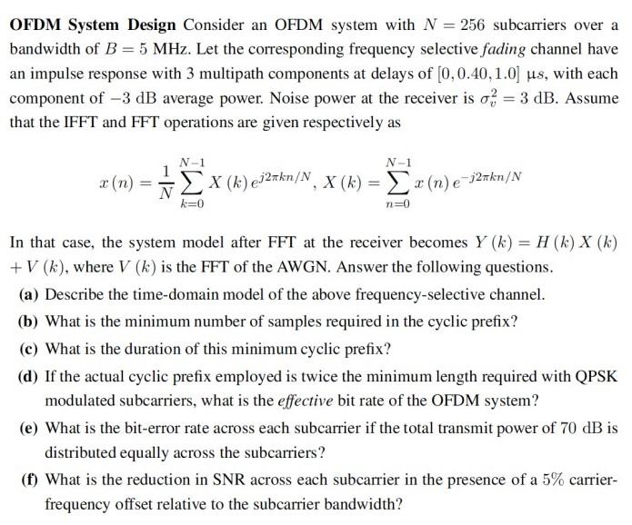 OFDM System Design Consider an OFDM system with N = | Chegg.com