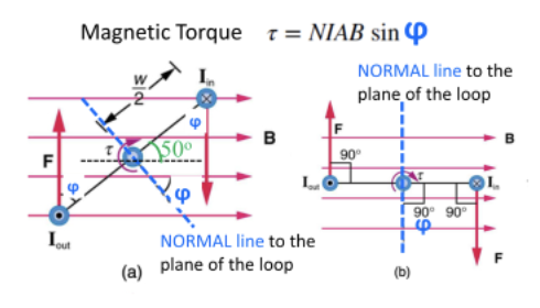 Solved Magnetic Torque T= NIAB sin p NORMAL line to the | Chegg.com