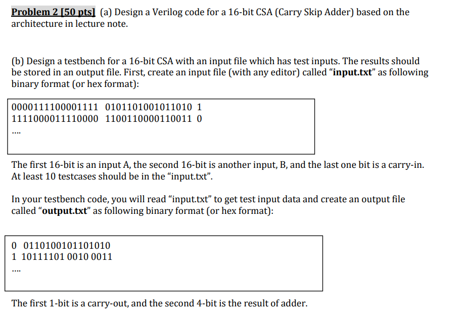 Solved Problem 2 [50 pts] (a) Design a Verilog code for a | Chegg.com
