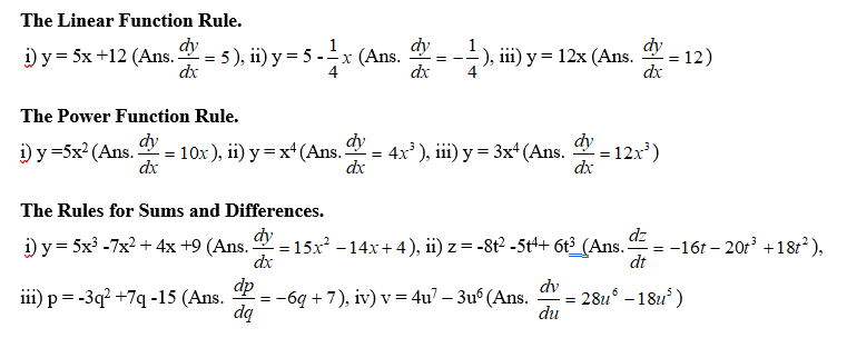 Solved The Linear Function Rule. dy dx i) y= 5x +12 (Ans. = | Chegg.com