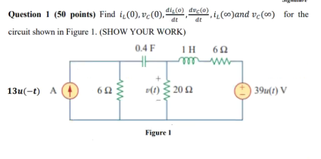 Solved dt dt Question 1 (50 points) Find i,(0), vc(0), | Chegg.com
