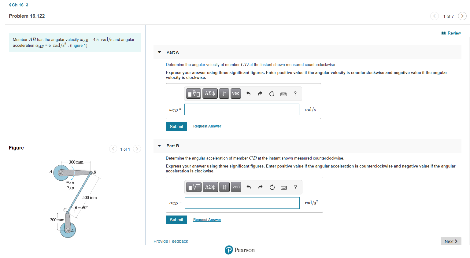 Solved 300 mm Determine the angular acceleration of member | Chegg.com