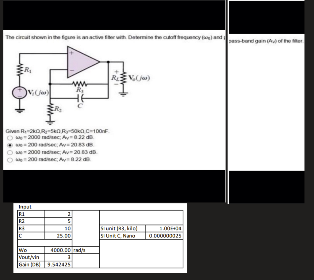 Solved The circuit shown in the figure is an active filter | Chegg.com