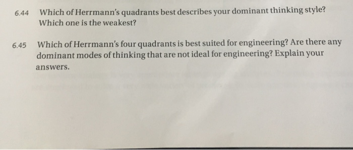 Solved Which of Herrmann's quadrants best describes your | Chegg.com