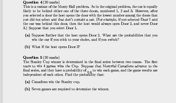 Solved Question 4 20 Marks This Is A Variant Of The Monty