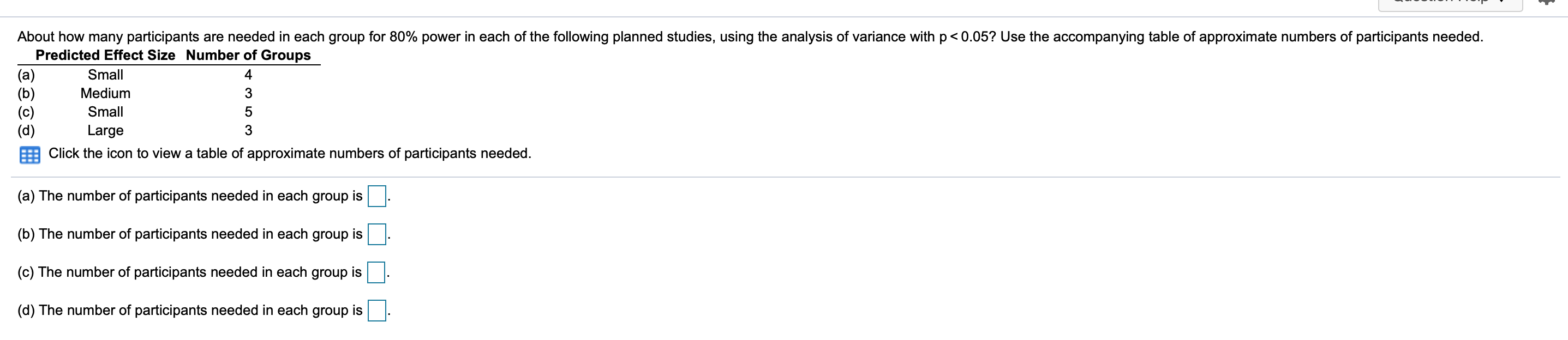 Solved About how many participants are needed in each group | Chegg.com