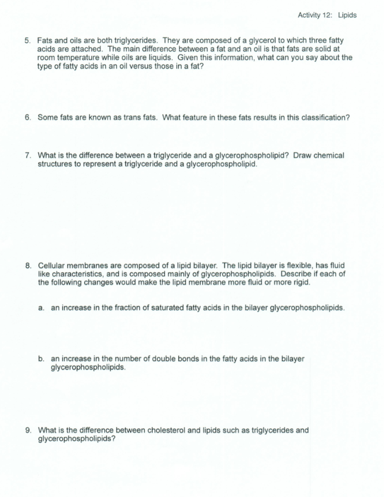 Activity 12: Lipids 5. Fats and oils are both | Chegg.com
