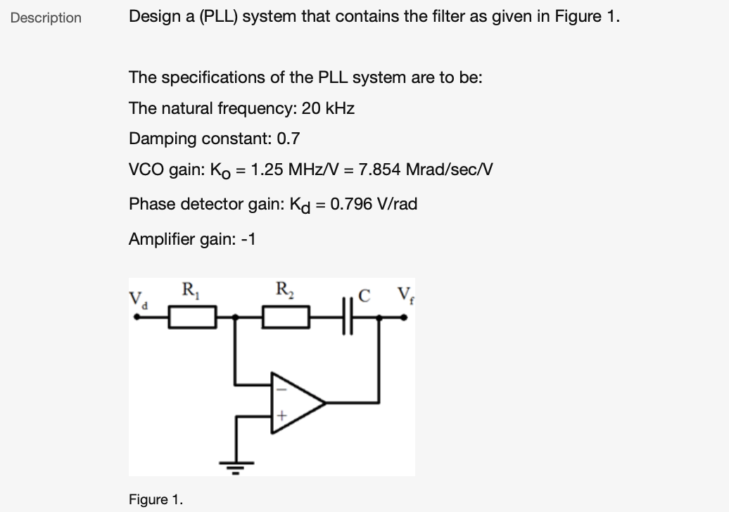 Solved Description Design a (PLL) system that contains the | Chegg.com