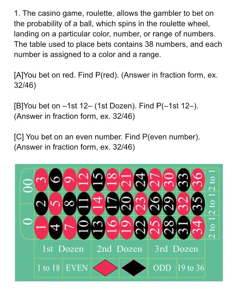 Solved 1. The casino game, roulette, allows the gambler to | Chegg.com