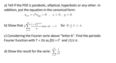 Solved a) Tell if the PDE is parabolic, elliptical, | Chegg.com