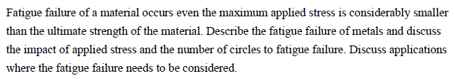 Solved Fatigue failure of a material occurs even the maximum | Chegg.com