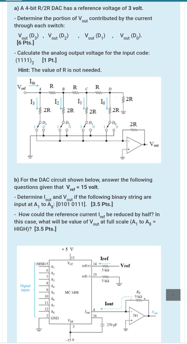Solved a) A 4-bit R/2R DAC has a reference voltage of 3 | Chegg.com