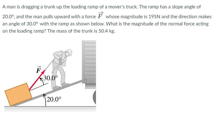 Solved A man is dragging a trunk up the loading ramp of a | Chegg.com