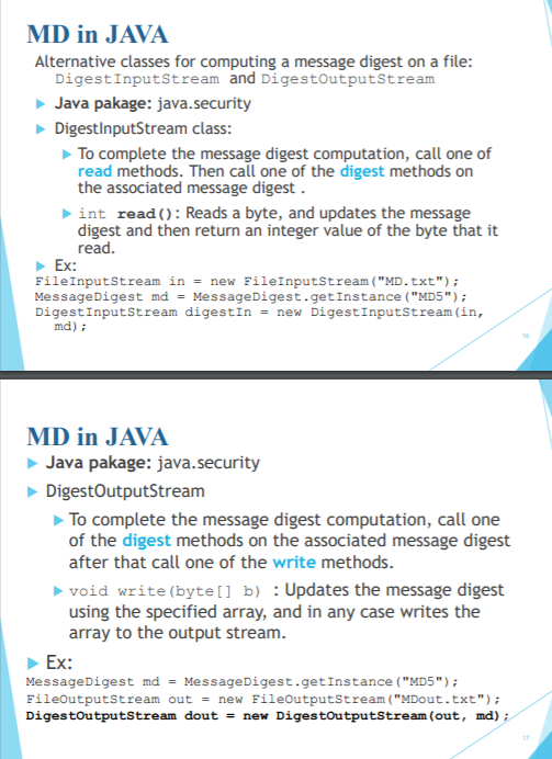 Solved MD in JAVA Java package: java.security Java class: | Chegg.com