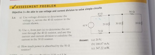 Solved ASSESSMENT PROBLEM Objective 3-Be able to use voltage | Chegg.com