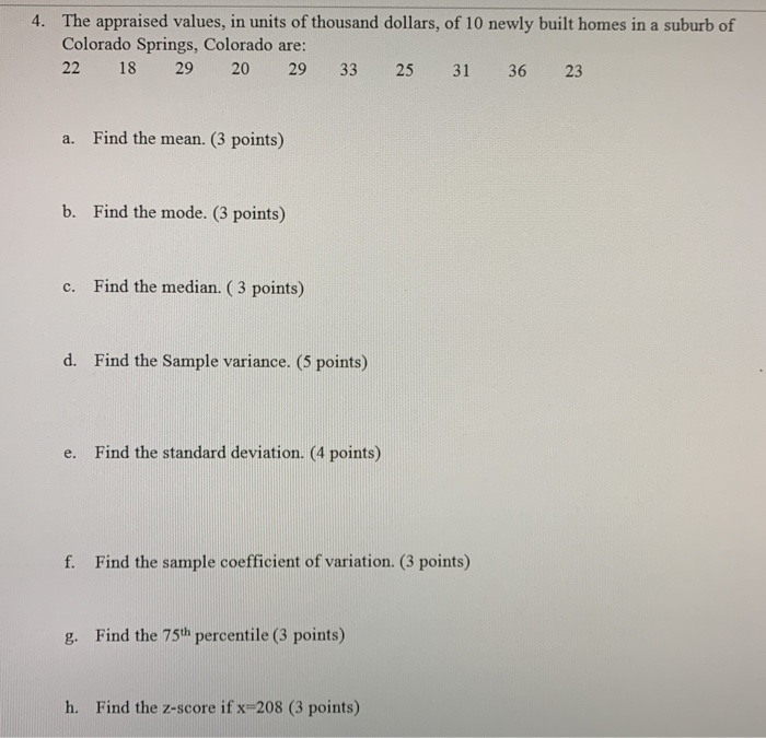 Solved 4. The appraised values, in units of thousand | Chegg.com