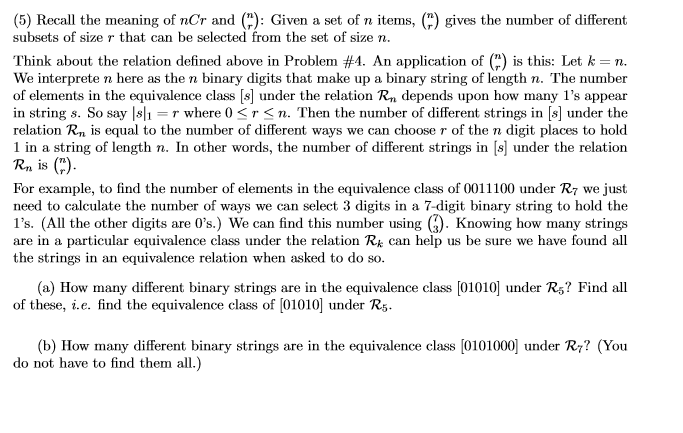 Solved (5) Recall the meaning of nCr and (): Given a set of | Chegg.com