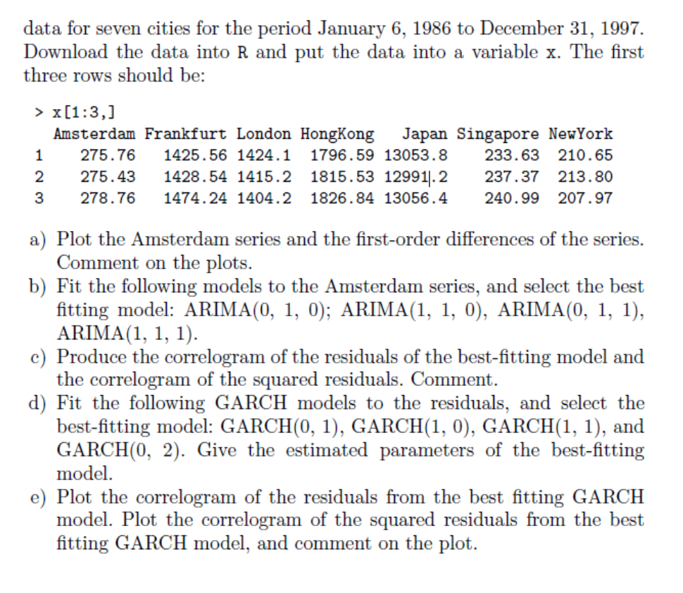 Solved data for seven cities for the period January 6, 1986 | Chegg.com