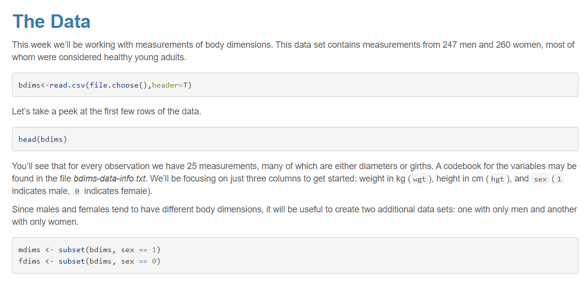 The Data This week we'll be working with measurements | Chegg.com