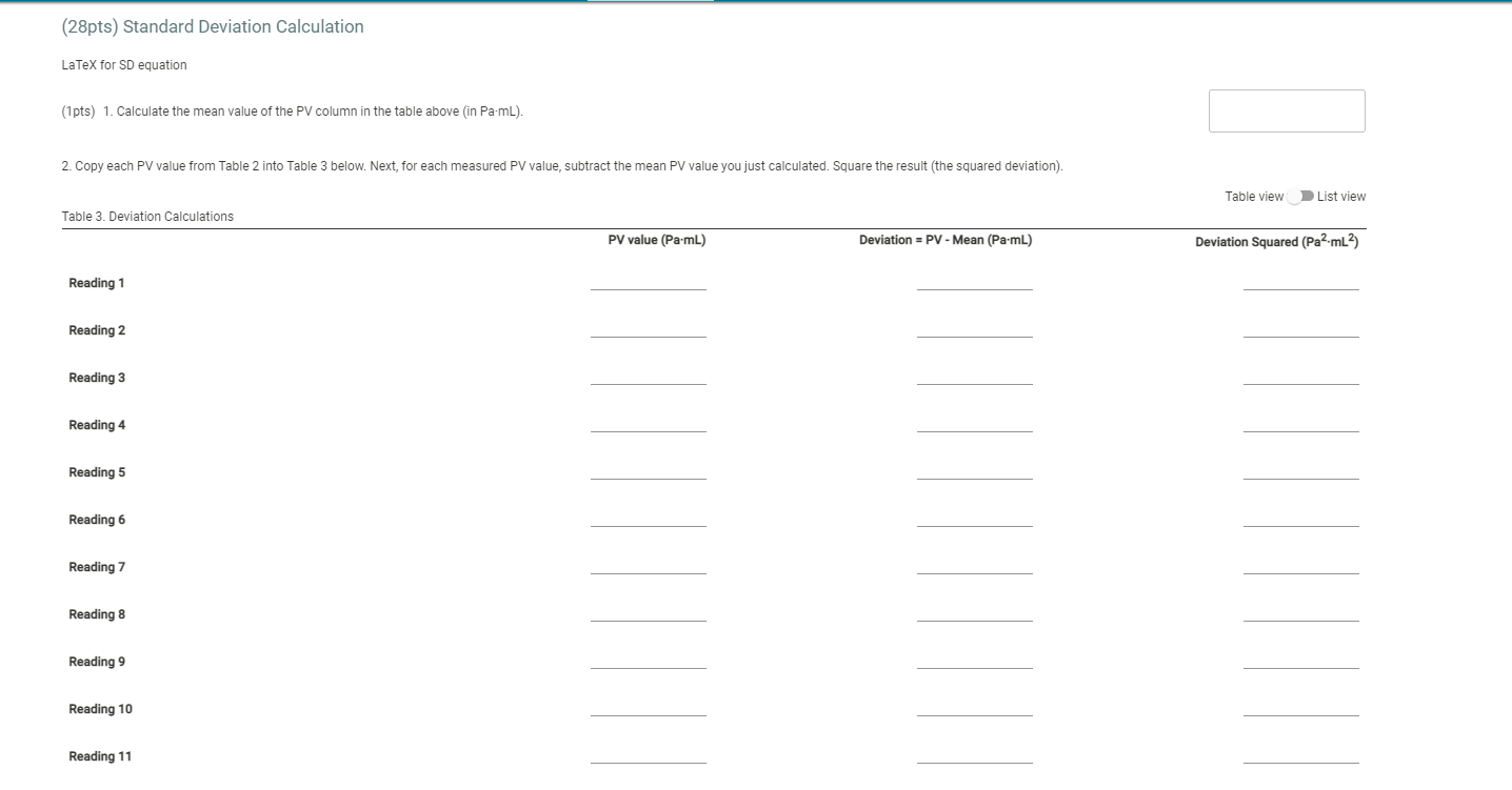Table view List view Table 2. PV Measurements and | Chegg.com