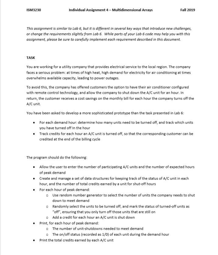 Solved Individual Assignment 4- Multidimensional Arrays Fall | Chegg.com Solved Individual Assignment 4- Multidimensional Arrays Fall | Chegg.com