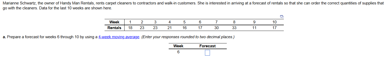 Solved Marianne Schwartz, the owner of Handy Man Rentals, | Chegg.com