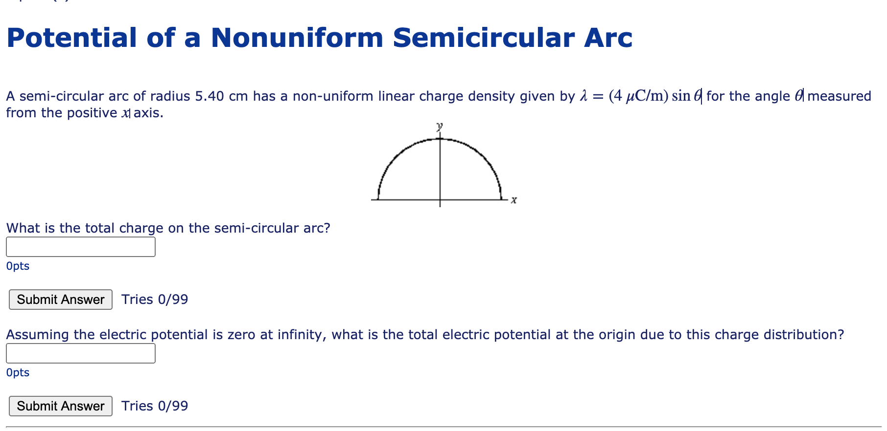 Solved Potential of a Nonuniform Semicircular Arc A | Chegg.com