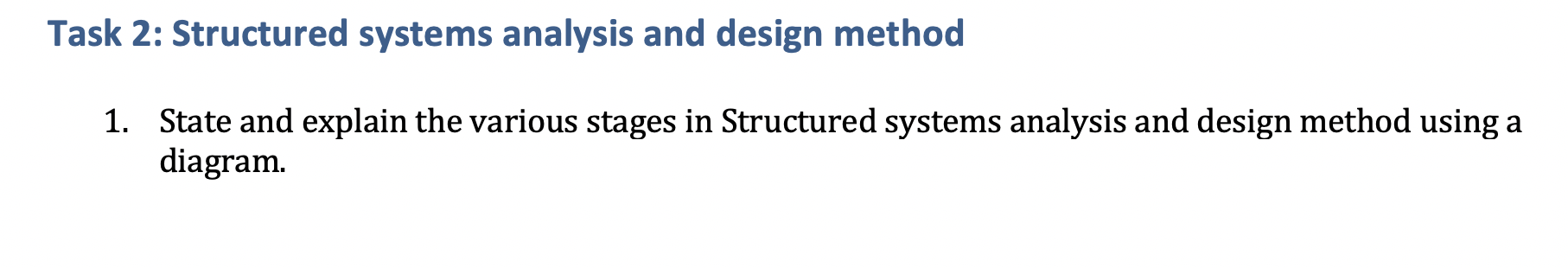 Solved Task 2: Structured systems analysis and design method | Chegg.com