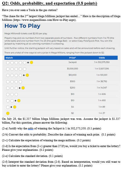Solved Q2: Odds, probability, and expectation ( 0.8 points) | Chegg.com