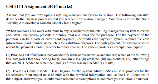 Solved CSIT114 Assignment 3B (6 marks) Assume that you are | Chegg.com