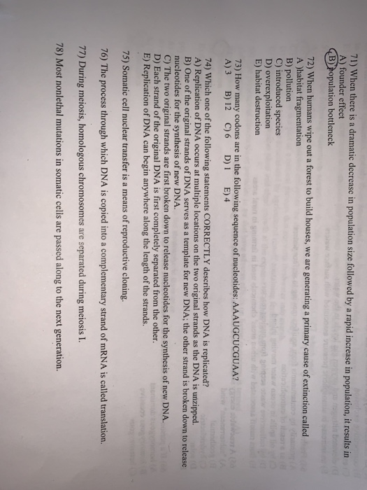 Solved 71) When there is a dramatic decrease in population | Chegg.com