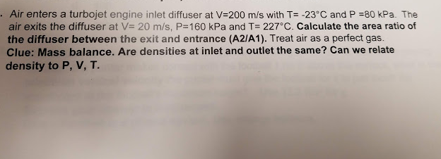 Solved . Air enters a turbojet engine inlet diffuser at | Chegg.com