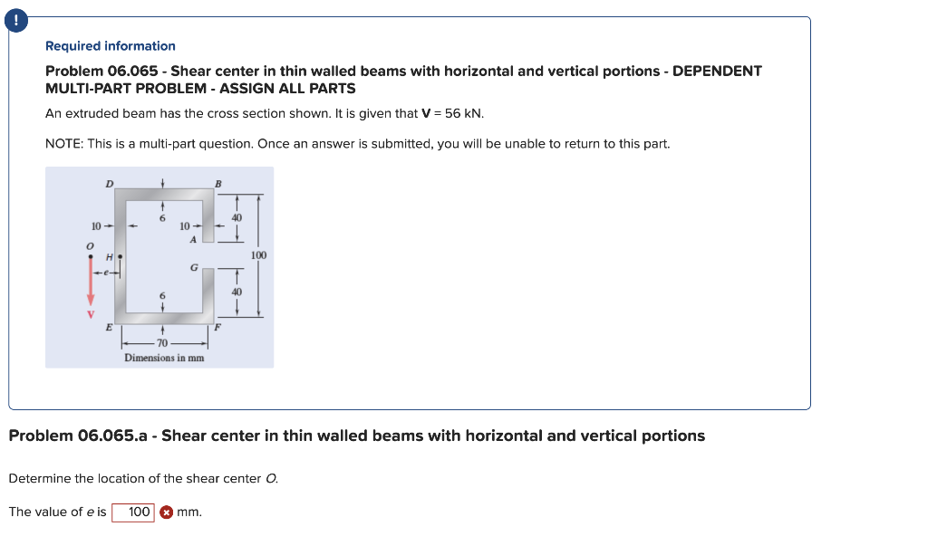 Solved Required information Problem 06.065 - Shear center in | Chegg.com