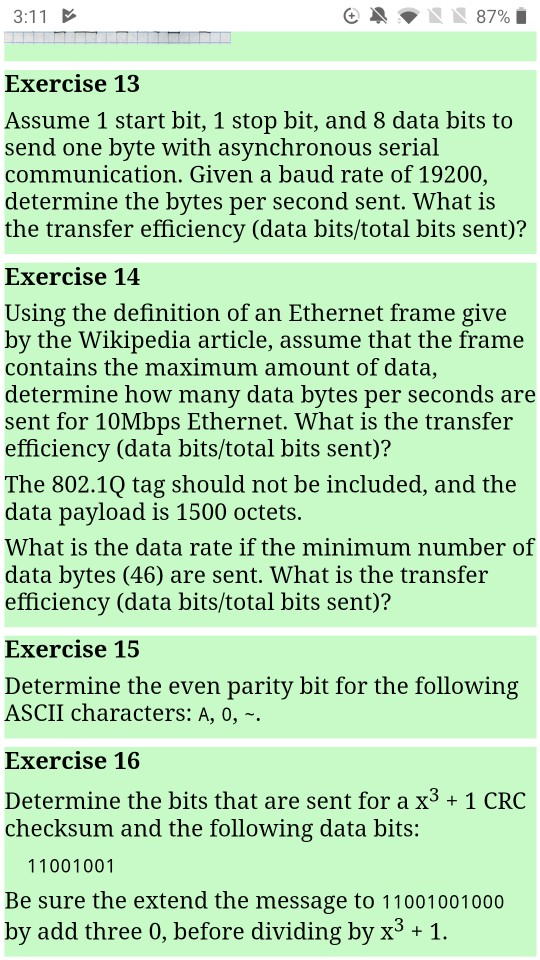 Solved Exercise 13 Assume 1 start bit, 1 stop bit, and 8 | Chegg.com