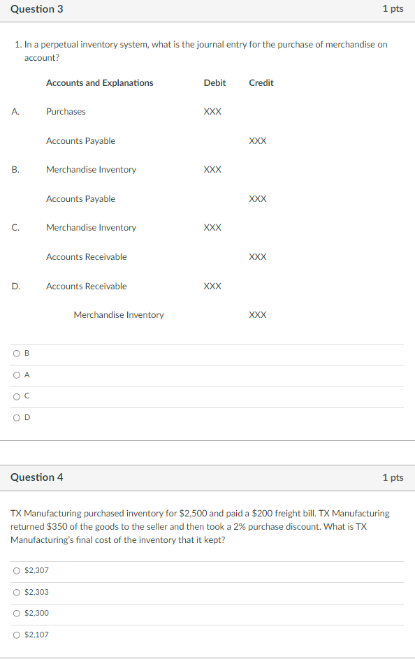 Solved Question 3 1 pts 1. In a perpetual inventory system, | Chegg.com