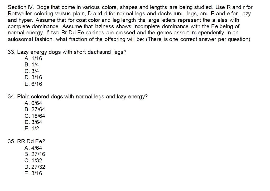 Section IV. Dogs that come in various colors, shapes | Chegg.com