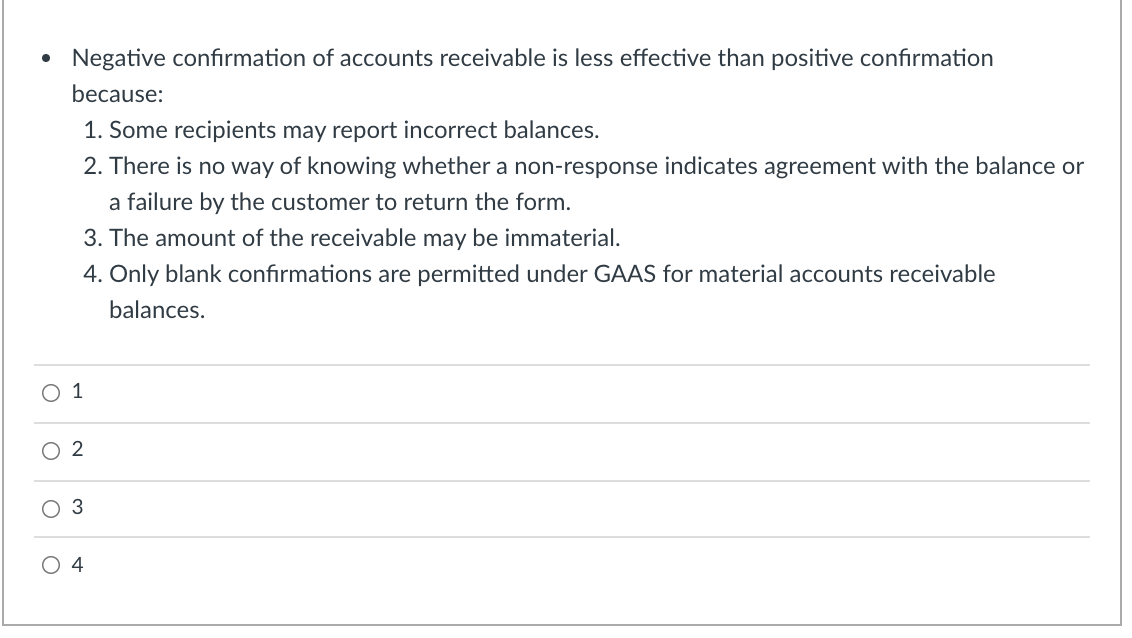 Solved • Negative confirmation of accounts receivable is | Chegg.com