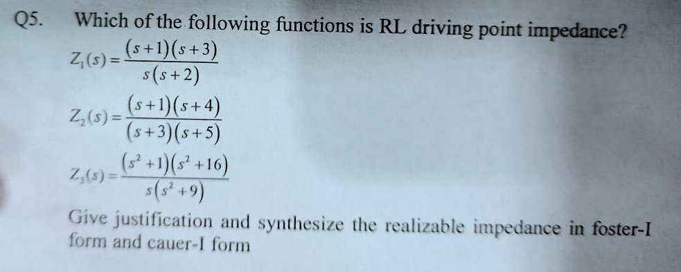 Solved Which of the following functions is RL driving point | Chegg.com